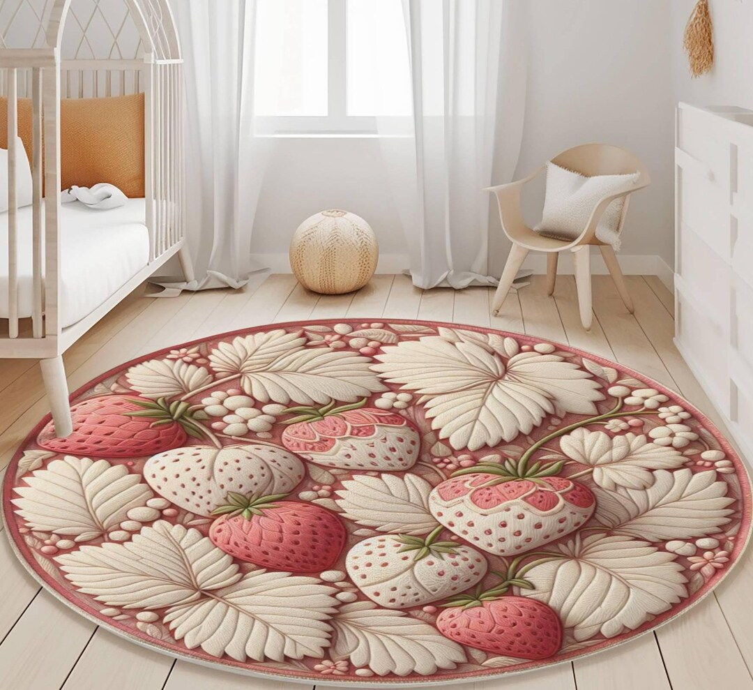 Vintage Strawberry Round Kitchen Rug Washable Non-slip Soft Rug Cute ...