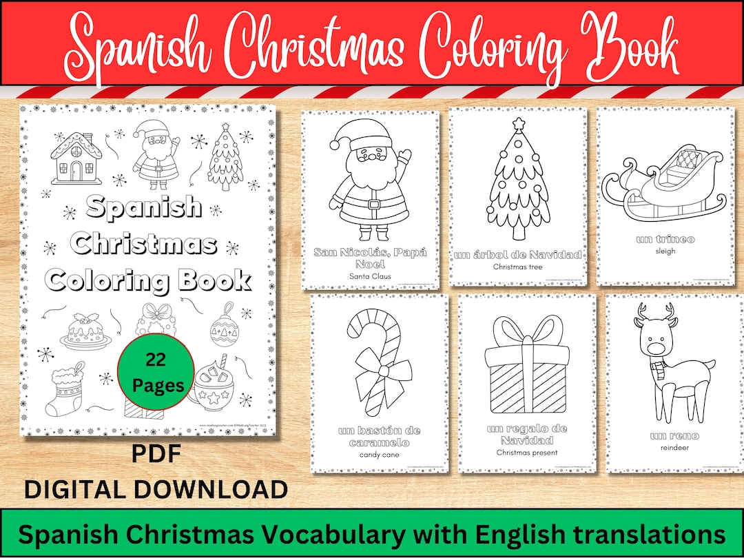 Spanish and English Christmas Coloring Book, Bilingual Christmas ...