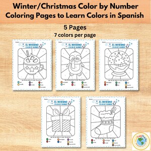 Spanish Winter-themed Color by Number Coloring Pages Learn Colors in ...