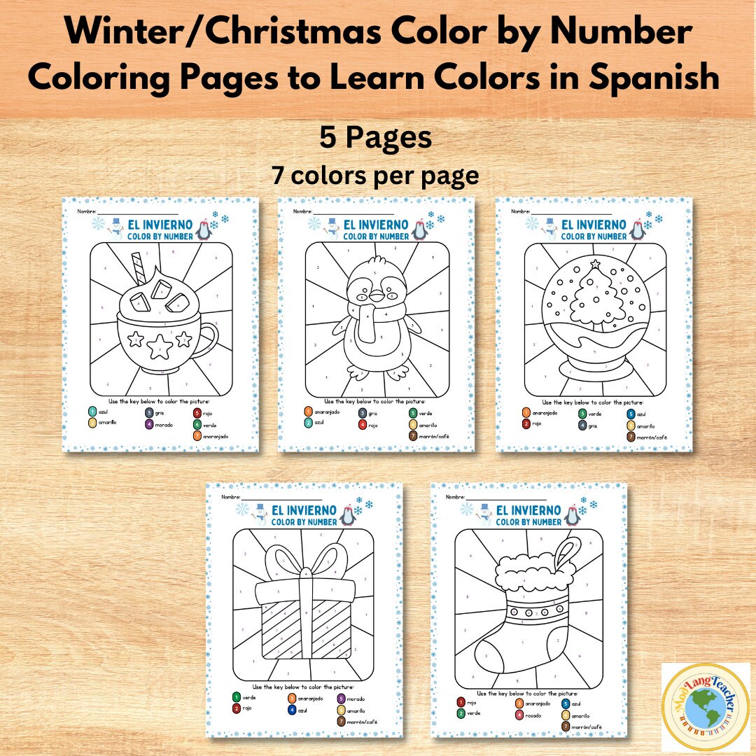 Spanish Winter-themed Color by Number Coloring Pages Learn Colors in ...