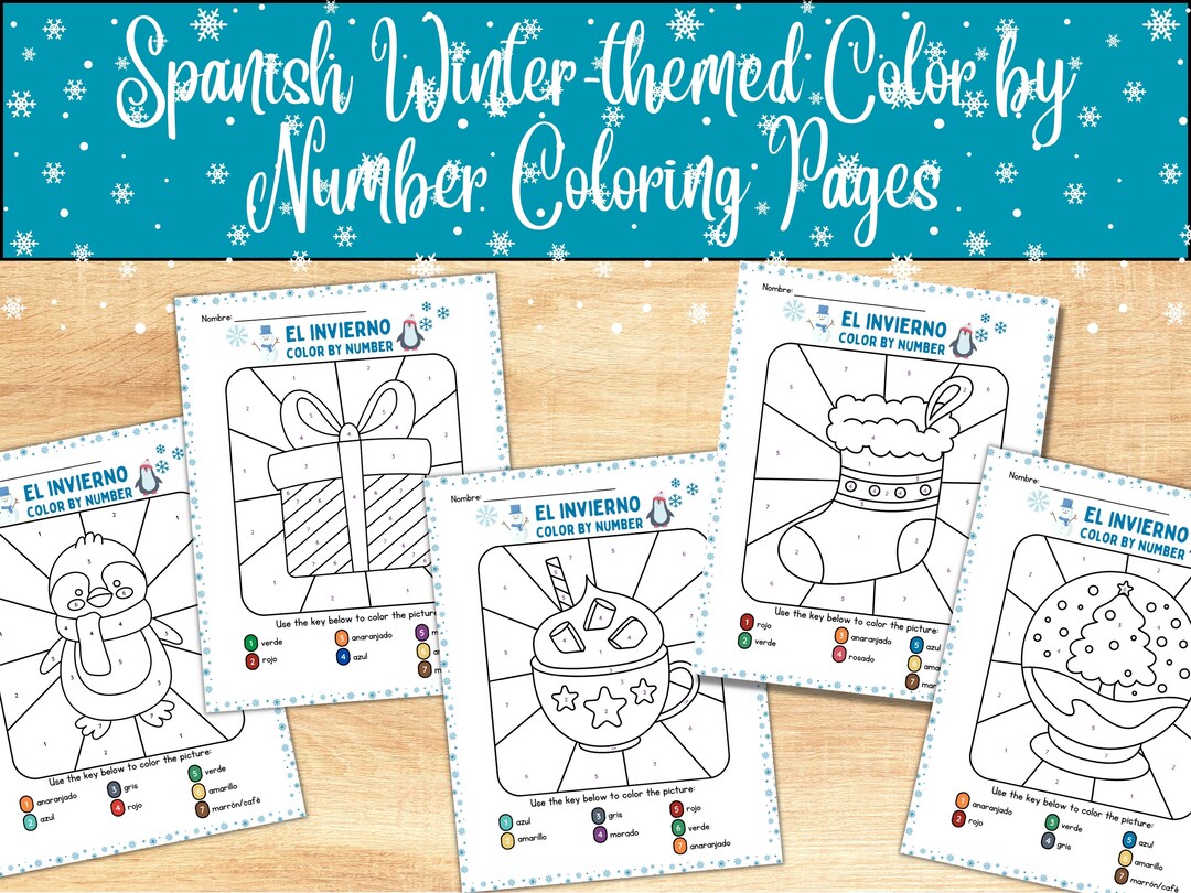 Spanish Winter-themed Color by Number Coloring Pages Learn Colors in ...