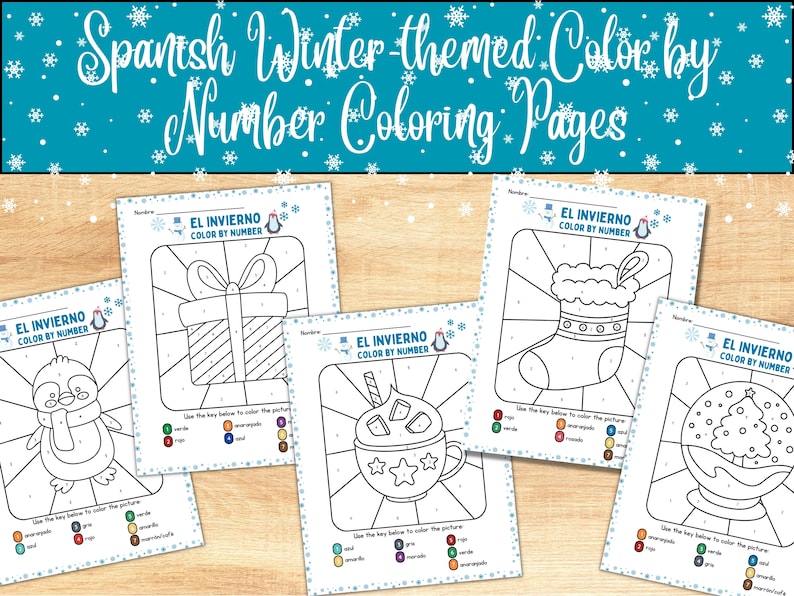 Spanish Winter-themed Color by Number Coloring Pages Learn Colors in ...