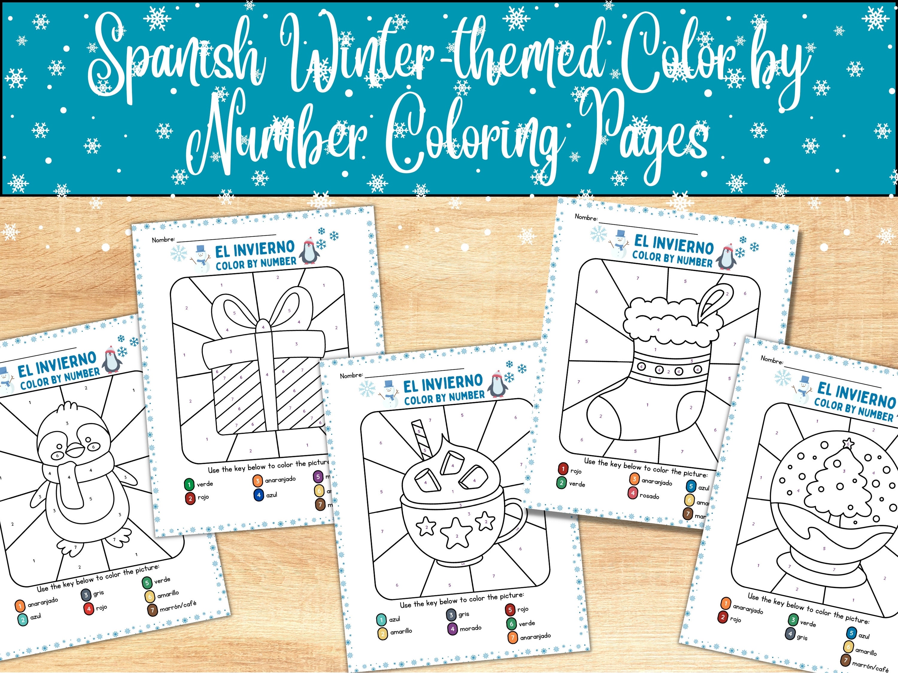 Spanish Winter-themed Color by Number Coloring Pages Learn Colors in ...