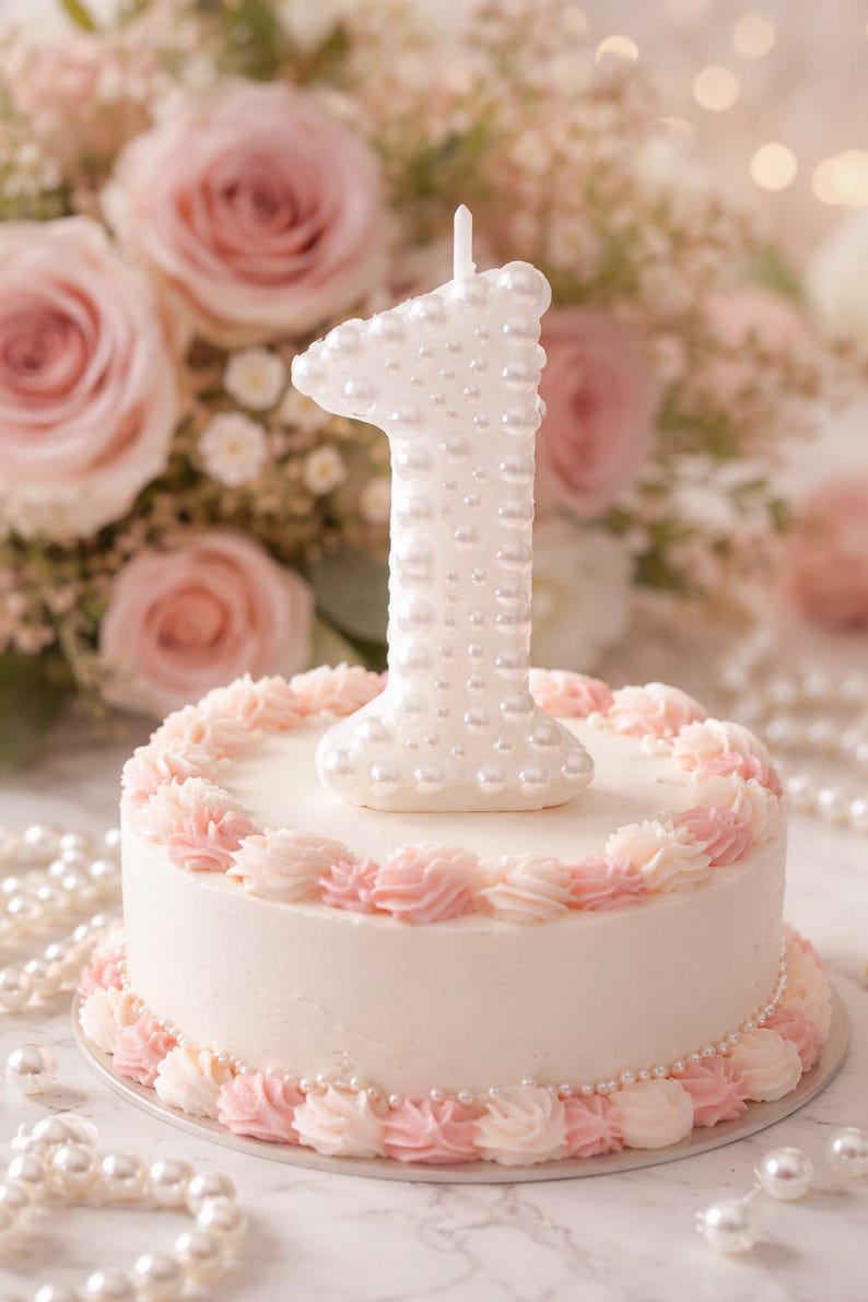 Pearl Birthday Candle Cake Decoration Number Embellished White ...