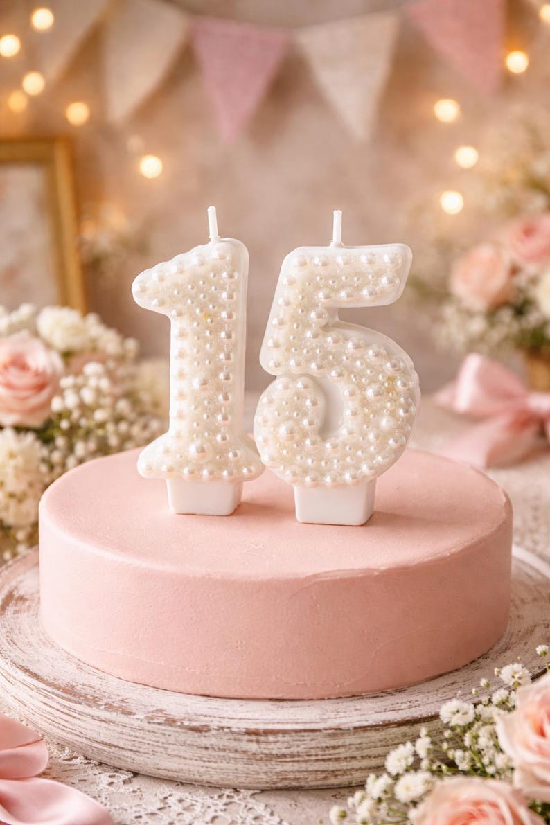 Pearl Birthday Candle Cake Decoration Number Embellished White ...