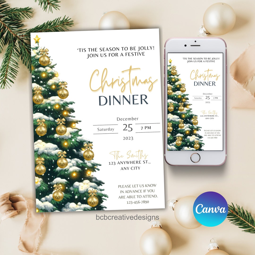 EDITABLE CHRISTMAS DINNER Invitation, Editable Christmas Dinner Digital ...