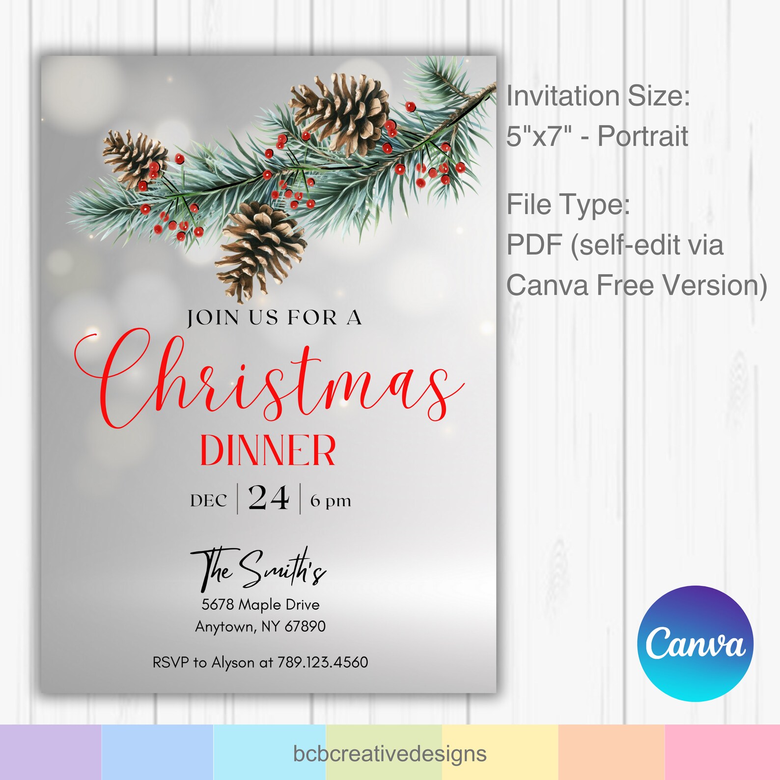 Editable Christmas Dinner Invitation, Editable Christmas Dinner Digital ...