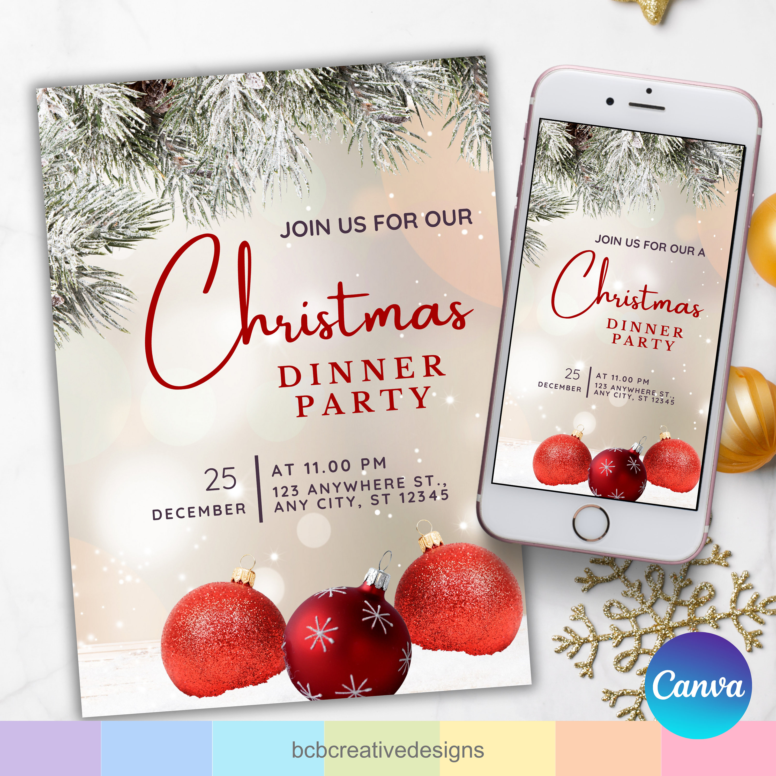 EDITABLE CHRISTMAS DINNER Party Invitation, Editable Christmas Dinner ...