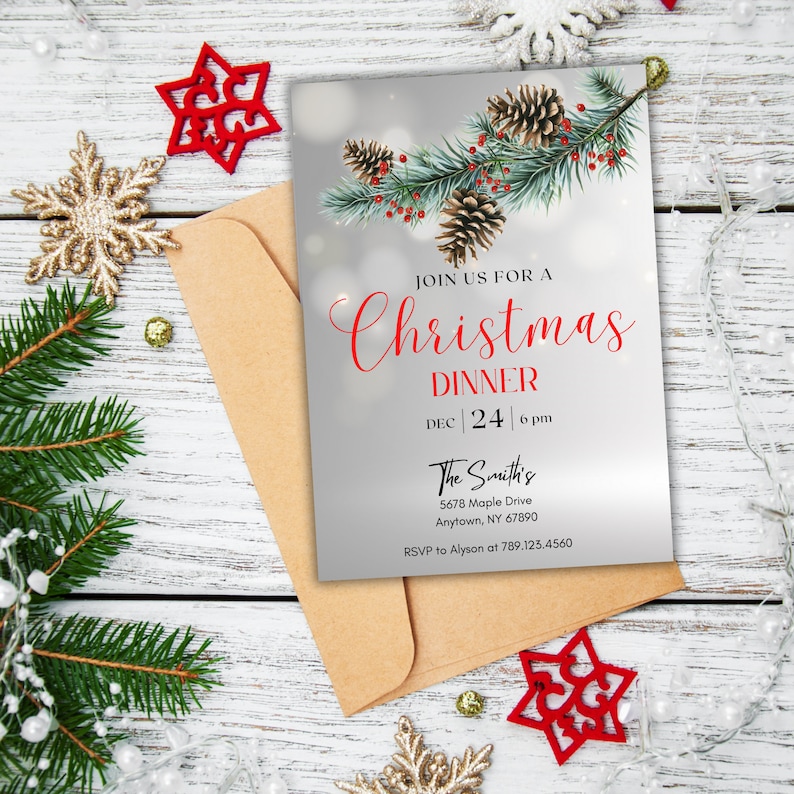Editable Christmas Dinner Invitation, Editable Christmas Dinner Digital ...