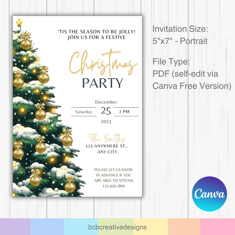 EDITABLE CHRISTMAS PARTY Invitation, Editable Christmas Party ...