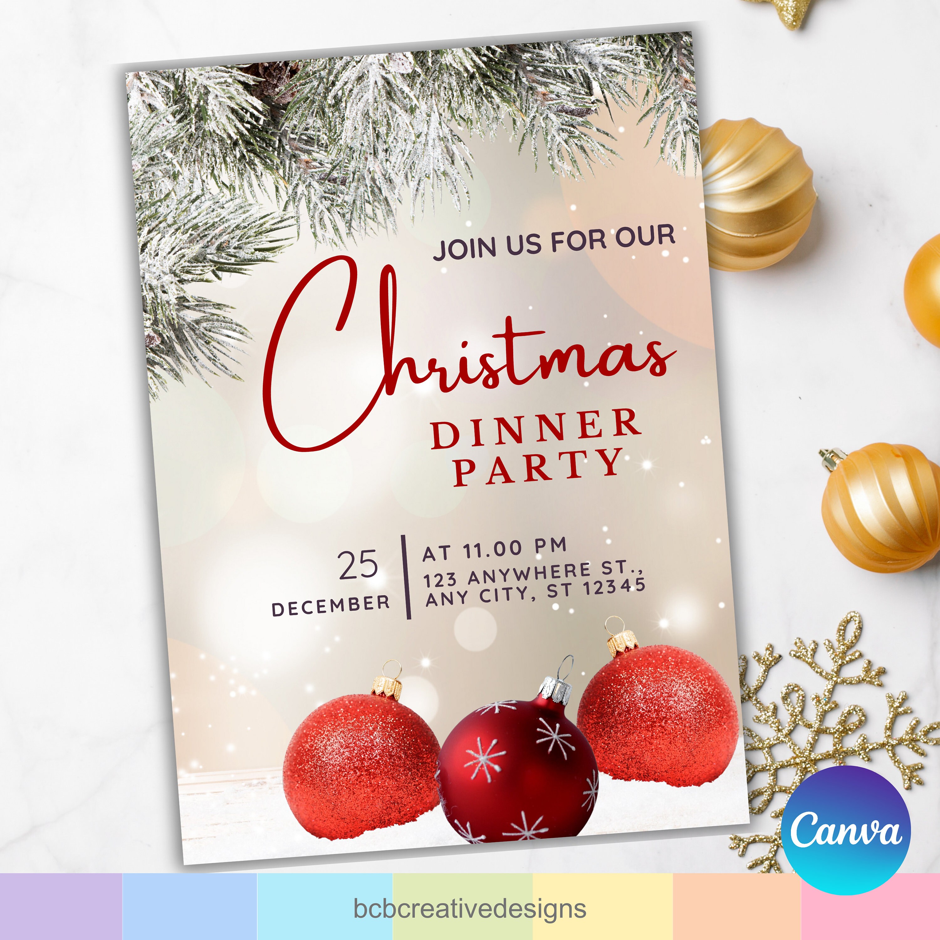EDITABLE CHRISTMAS DINNER Party Invitation, Editable Christmas Dinner ...