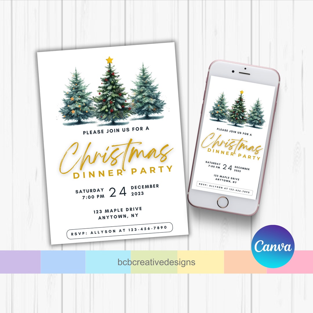 Editable Christmas Dinner Party Invitation Digital Download Etsy
