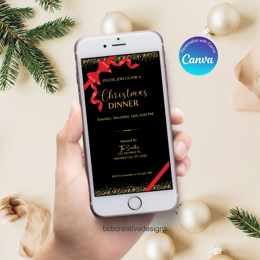 CHRISTMAS DINNER Phone Invitation, EDITABLE Christmas Dinner Phone ...