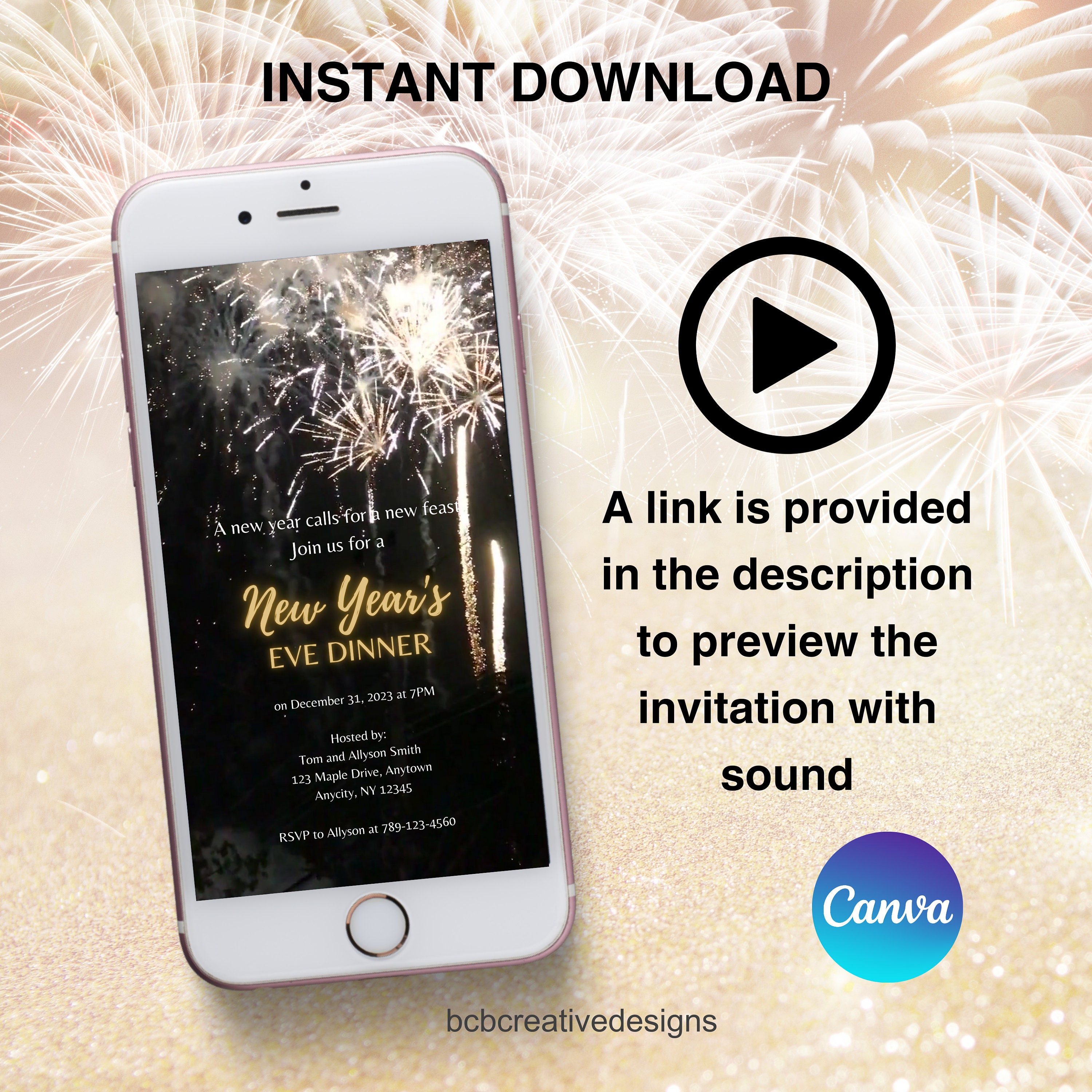 Editable New Year's Eve Dinner Video Invitation (digital Download) - Etsy