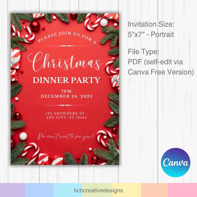 Editable Christmas Dinner Party Invitation (digital Download) - Etsy