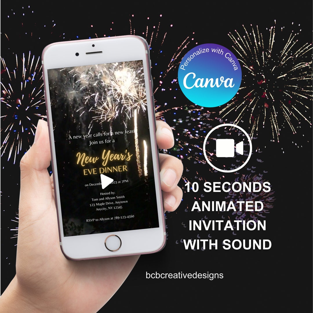 EDITABLE New Year's Eve Dinner VIDEO Invitation, 2024 New Year's Eve ...