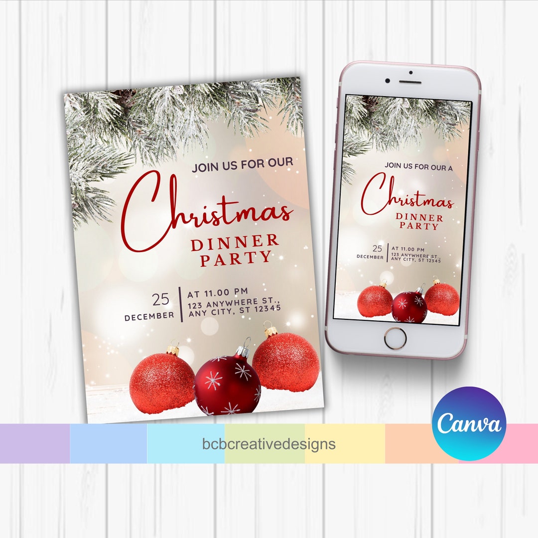 EDITABLE CHRISTMAS DINNER Party Invitation, Editable Christmas Dinner ...