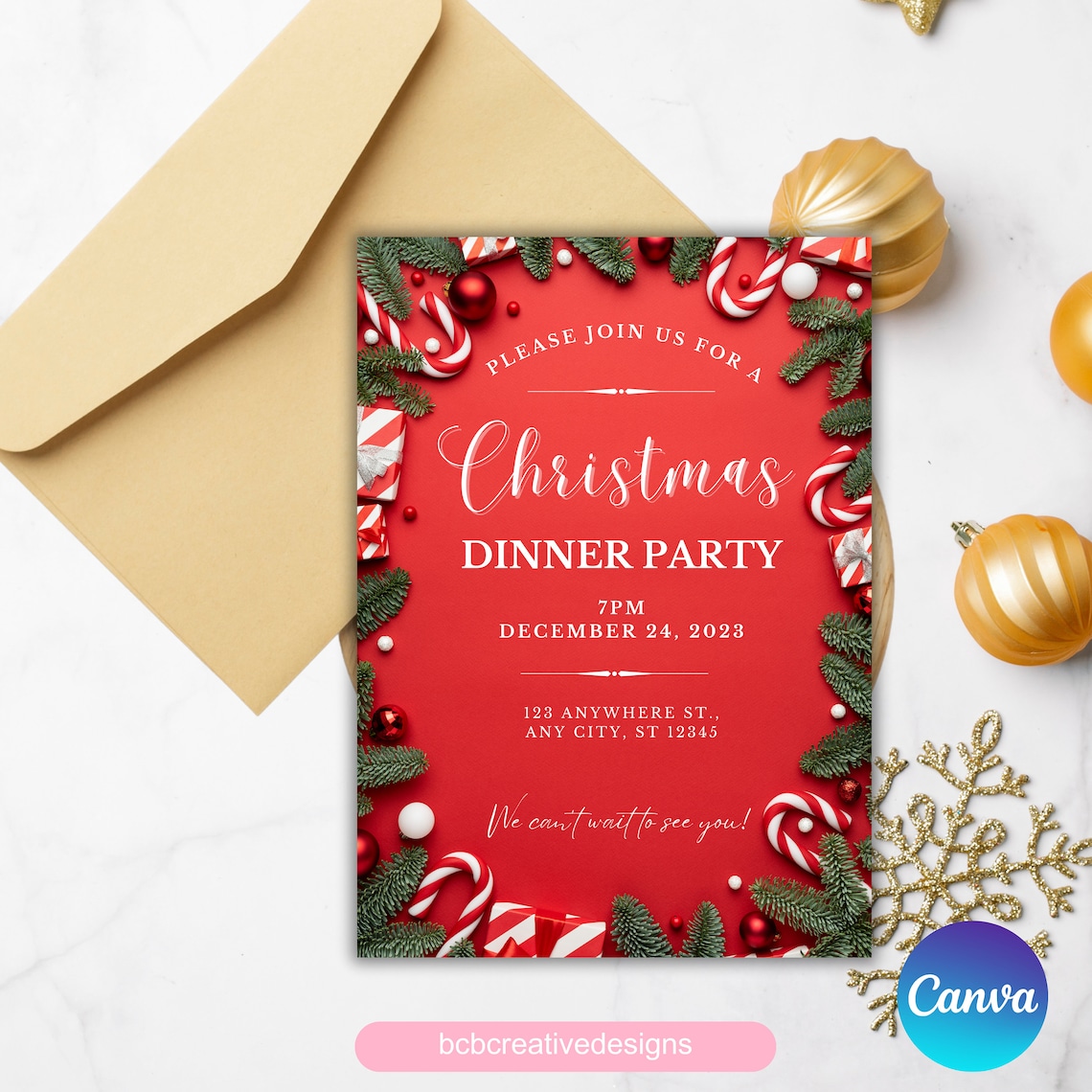 EDITABLE CHRISTMAS DINNER Party Invitation, Editable Christmas Dinner ...