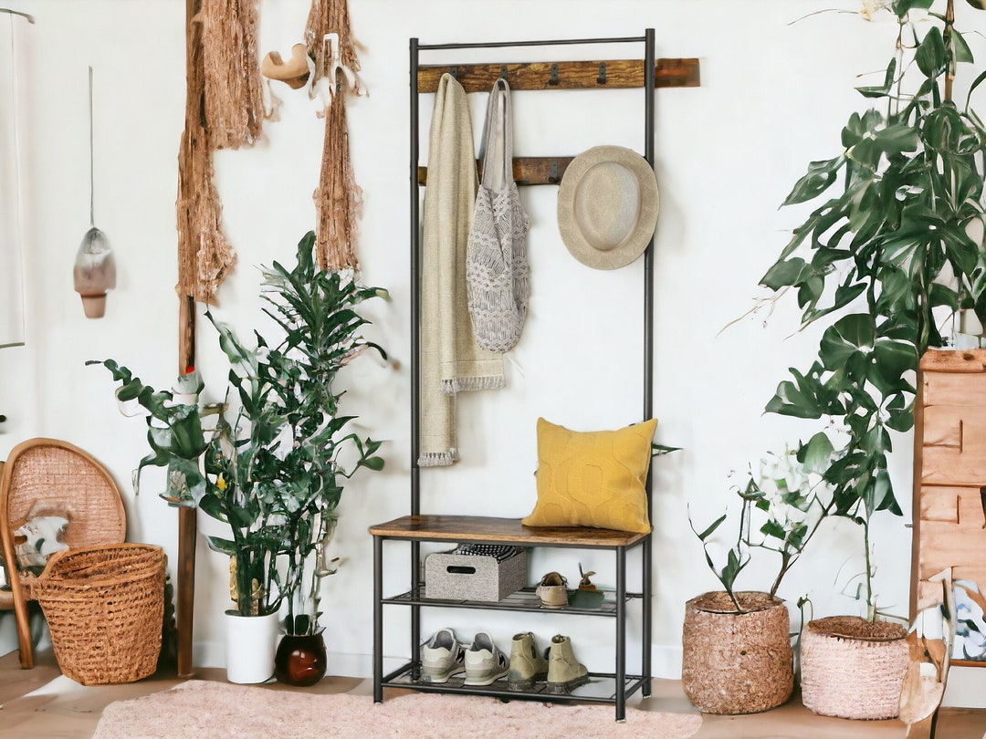 Rustic Hall Tree Bench With Coat Rack and Shoe Storage Entryway ...