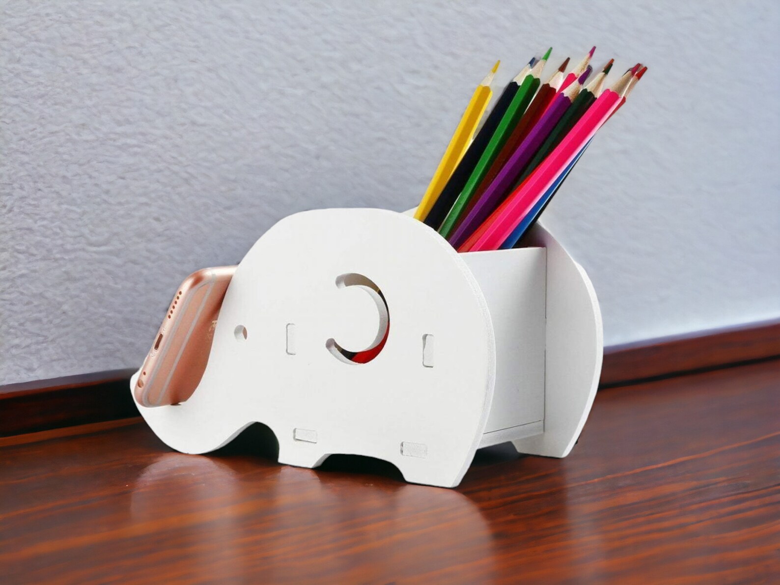 Wooden Chic Desk Pen Pot Tidy Organiser, Wooden Phone Holder, Pencil ...