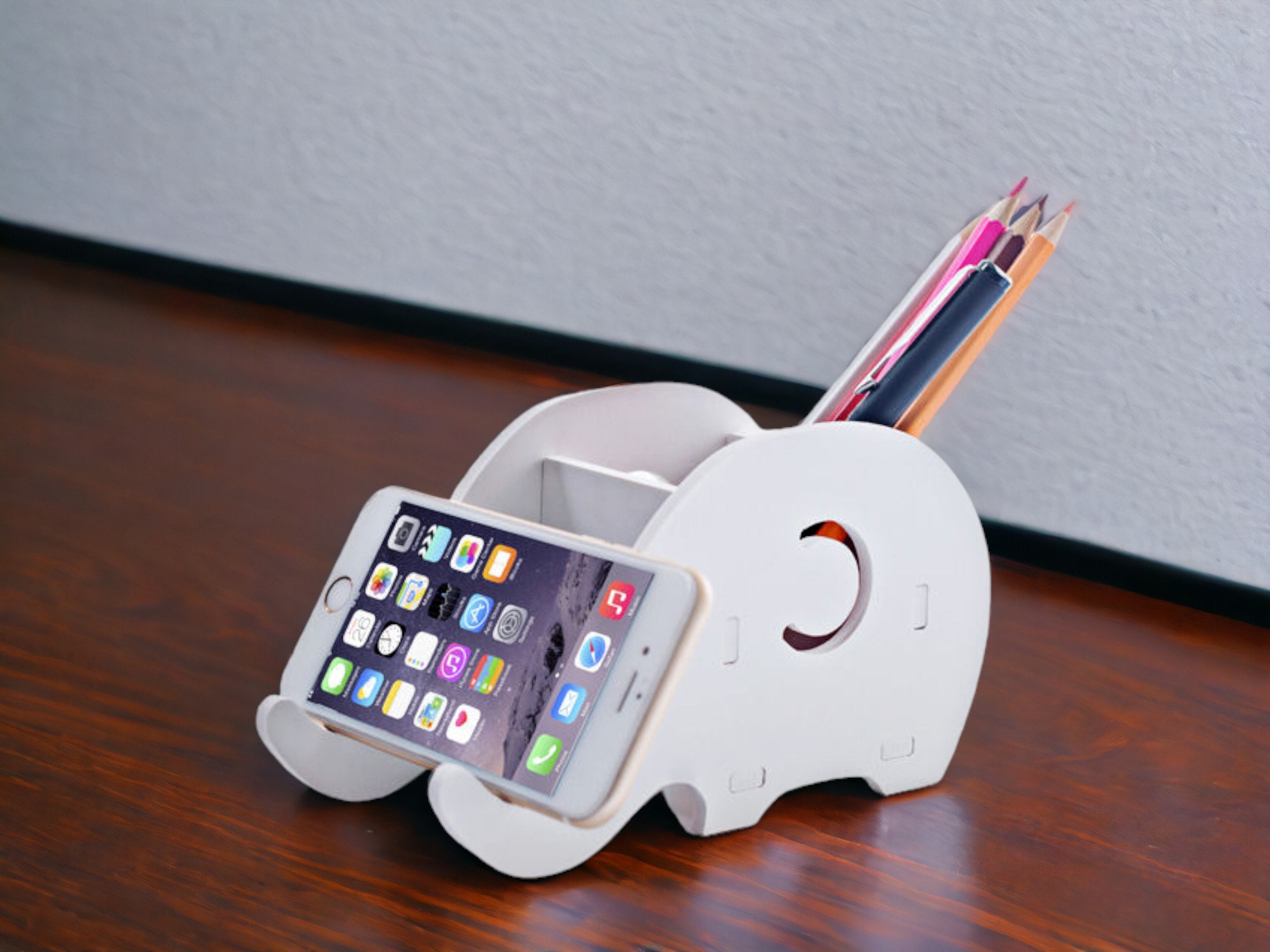 Wooden Chic Desk Pen Pot Tidy Organiser, Wooden Phone Holder, Pencil ...