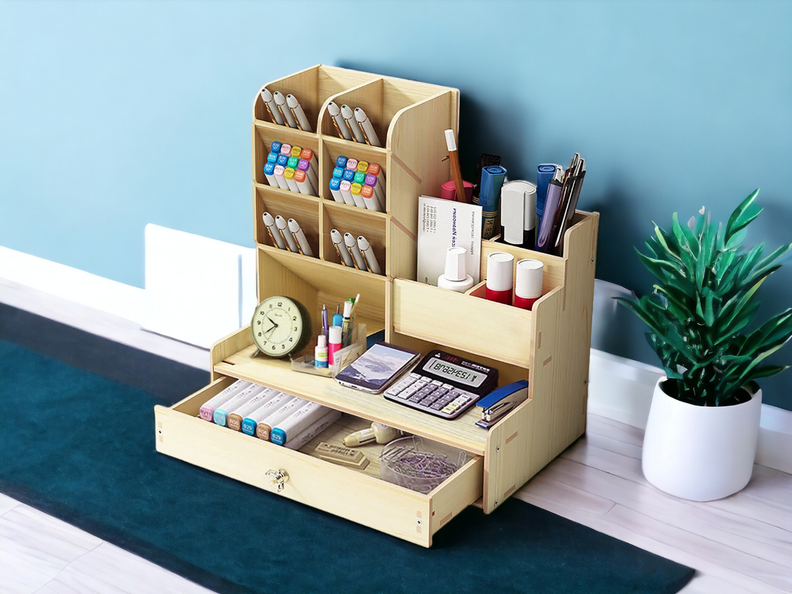 Handmade Desk Organiser, Wooden Pencil Storage Holder, Office Study ...