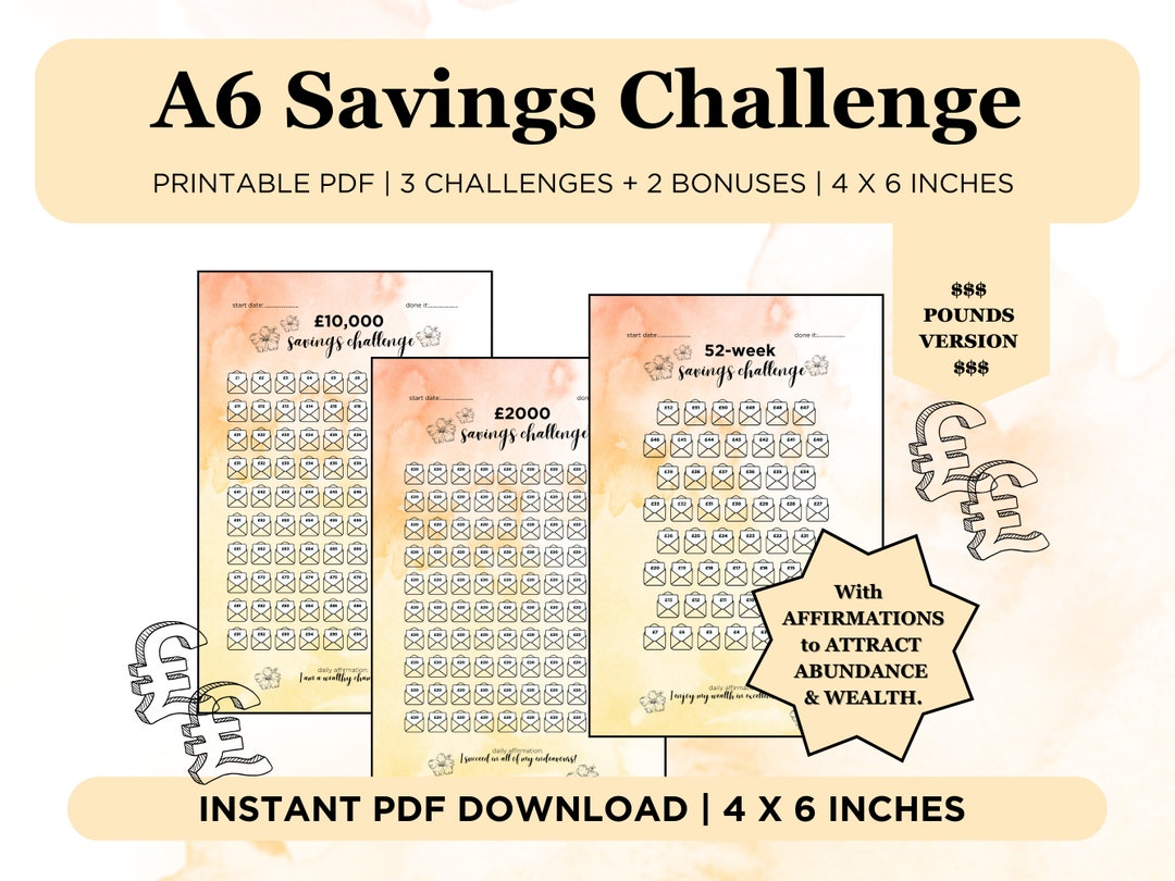 Money Saving Challenge british Pounds A6 Savings Envelope Challenge 10K ...
