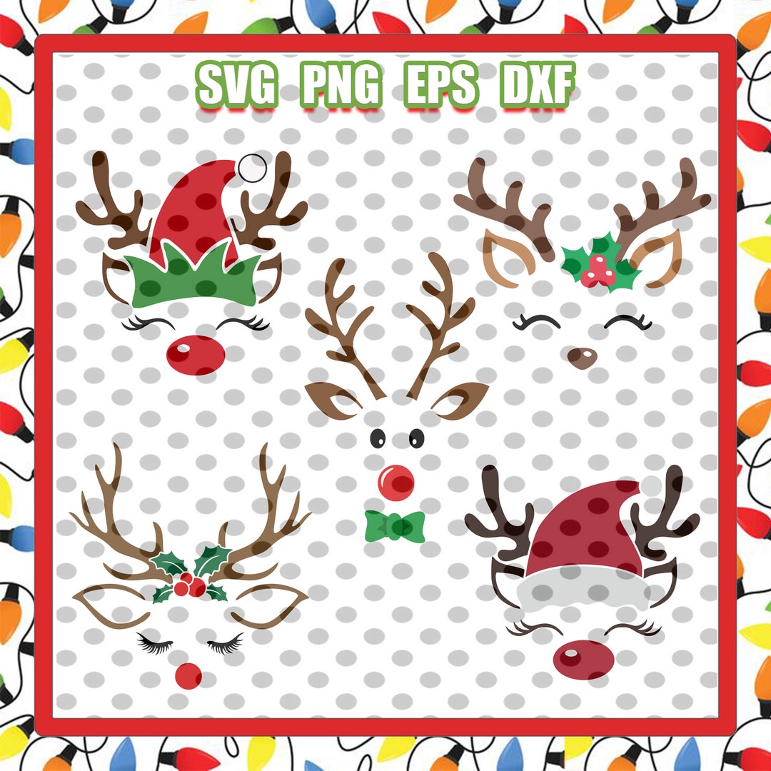 Christmas Reindeer Faces Svg Png Bundle, Girl Reindeer SVG, Boy ...