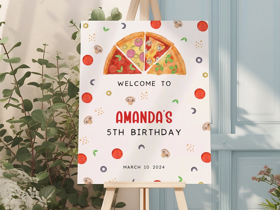 Editable Pizza Party Welcome Sign Template Pizza 1st Birthday Welcome ...