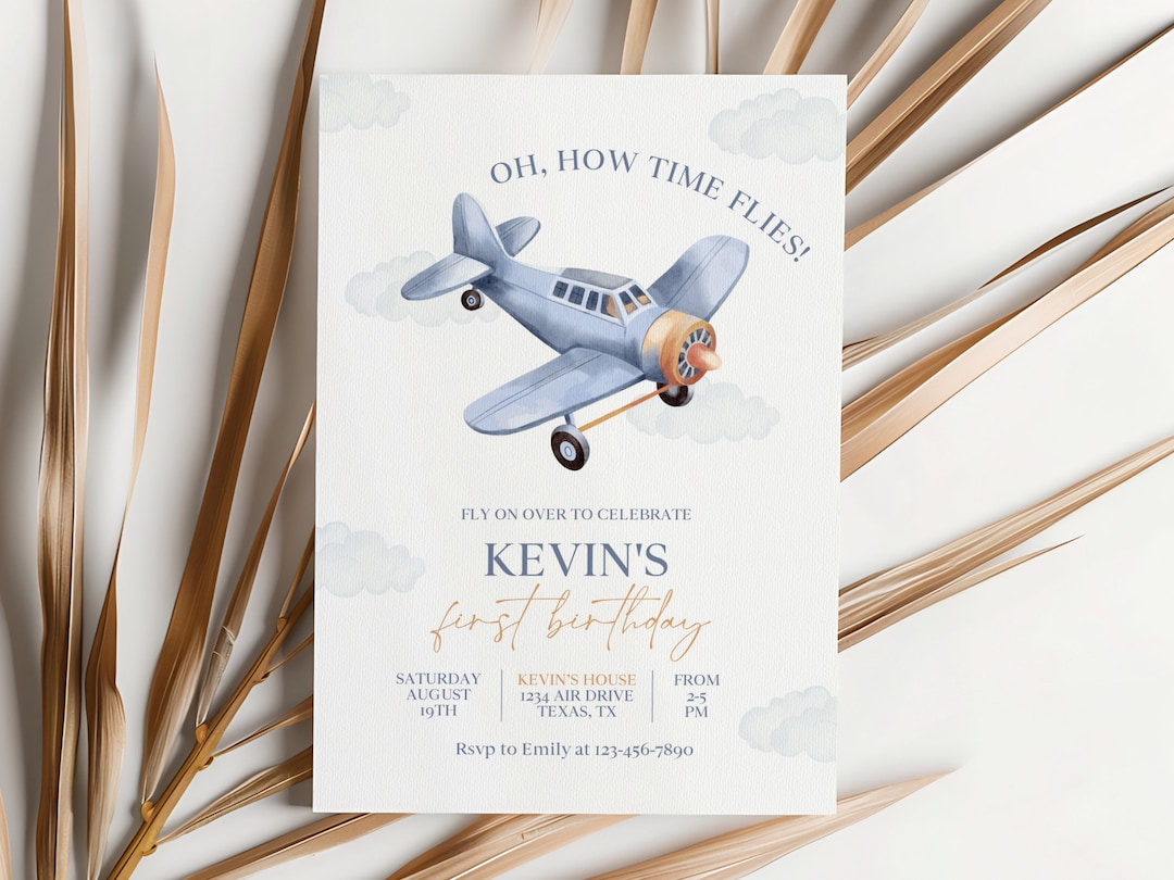Airplane 1st Birthday Invitation, Oh My Time Flies First Birthday ...