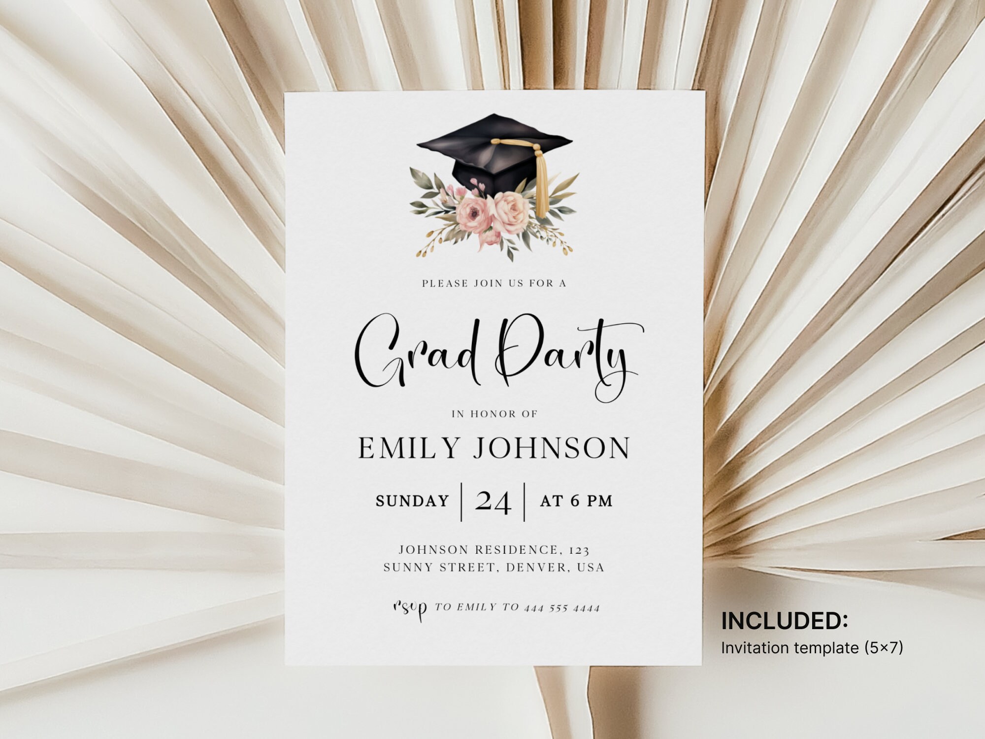 Boho Graduation Party Invitation Minimalist Graduation Invite Girls ...