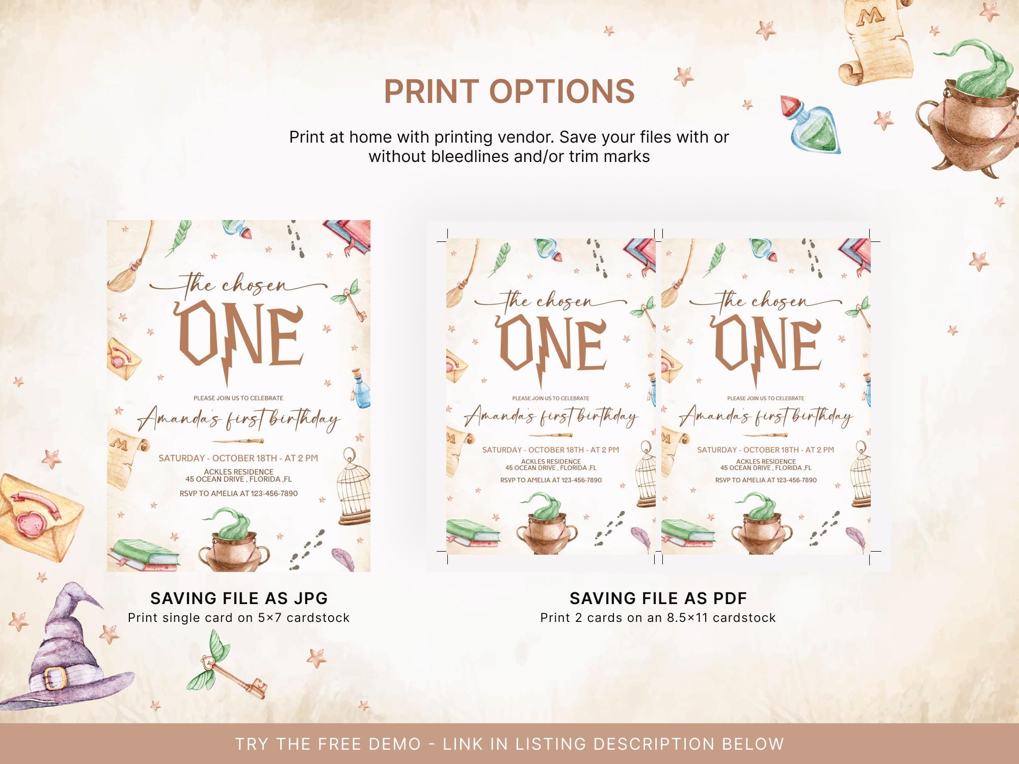 Magical First Birthday Invitation Set, the Chosen One Birthday Party ...