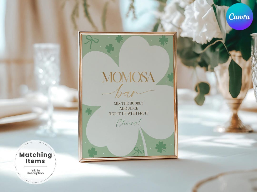 St Patricks Day Mimosa Sign – Shamrock Bubbly Bar Printable (instant ...