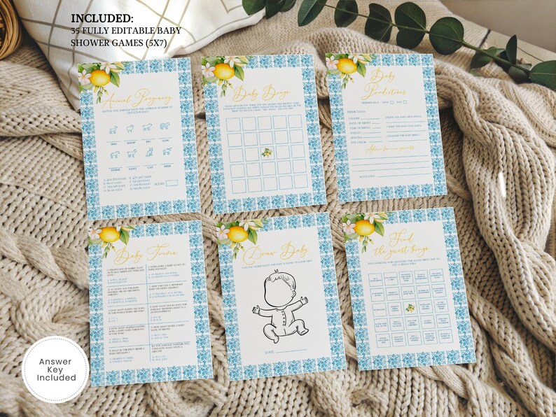 Lemonade Baby Shower Game Bundle, Citrus Baby Shower Activities, Summer ...