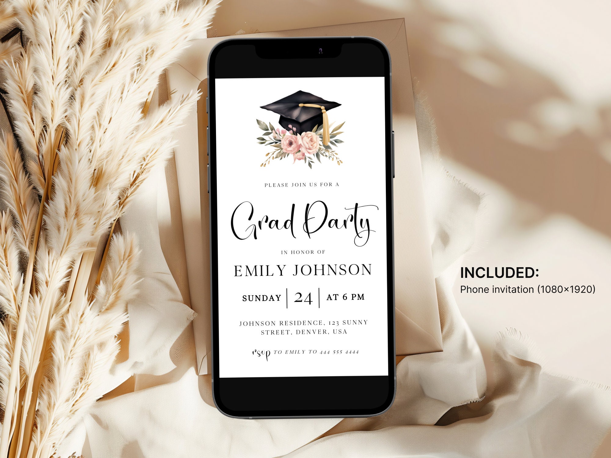 Boho Graduation Party Invitation Minimalist Graduation Invite Girls ...