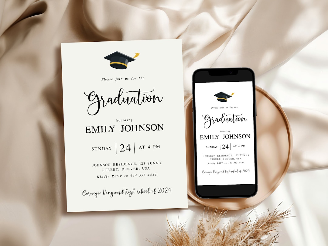Clear Graduation Invitation Template Editable Simple Graduation ...