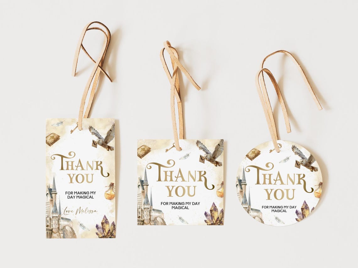 Wizard Birthday Party Favor Tags, Printable Magic School Bday Thank You ...