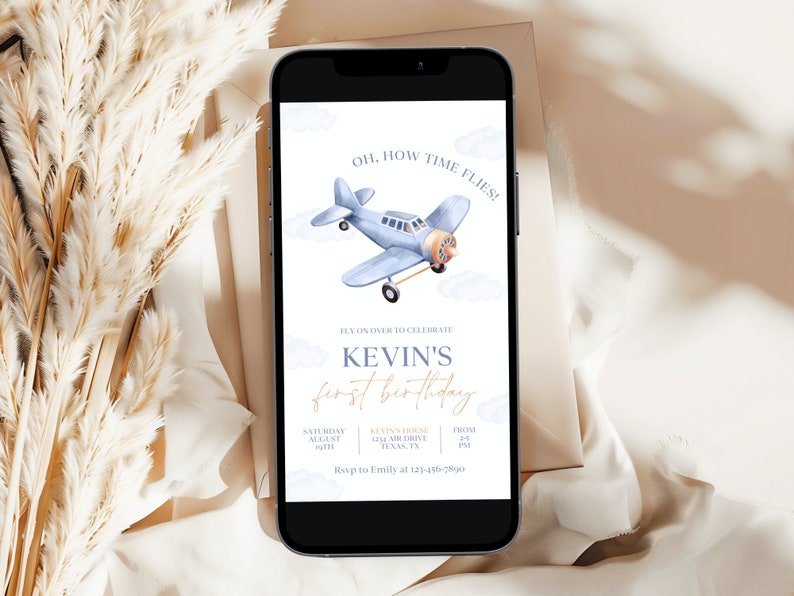 Airplane 1st Birthday Invitation, Oh My Time Flies First Birthday ...