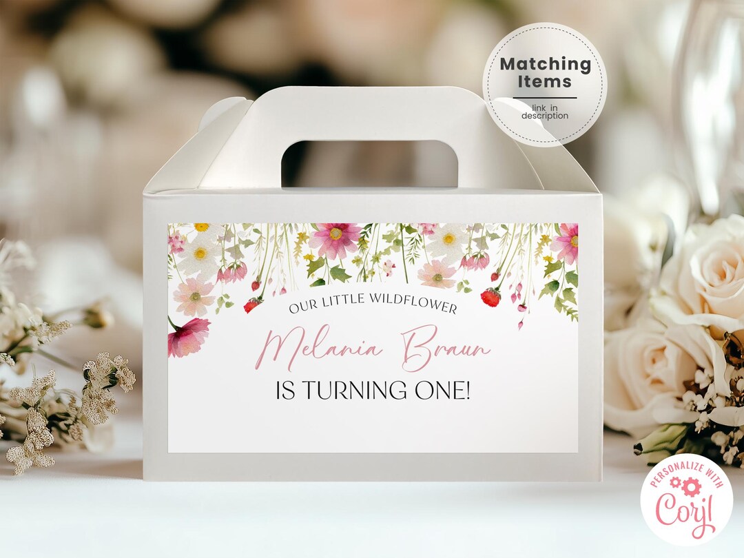 Wildflower 1st Birthday Gable Box, Floral First Birthday Favor Box ...