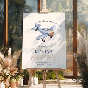 Airplane Birthday Welcome Sign, Time Flies 1st Birthday Welcome Poster ...