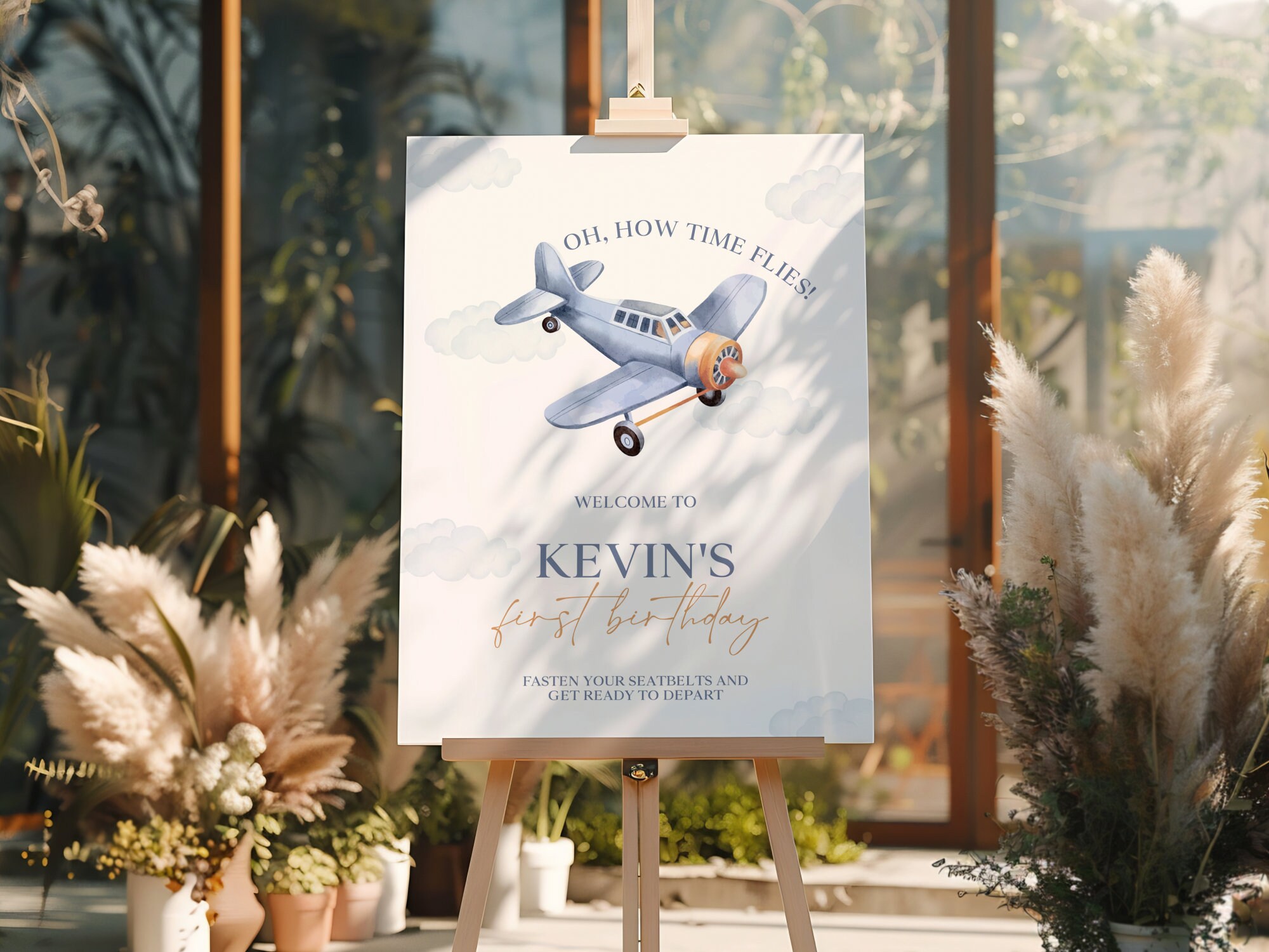 Airplane Birthday Welcome Sign, Time Flies 1st Birthday Welcome Poster ...