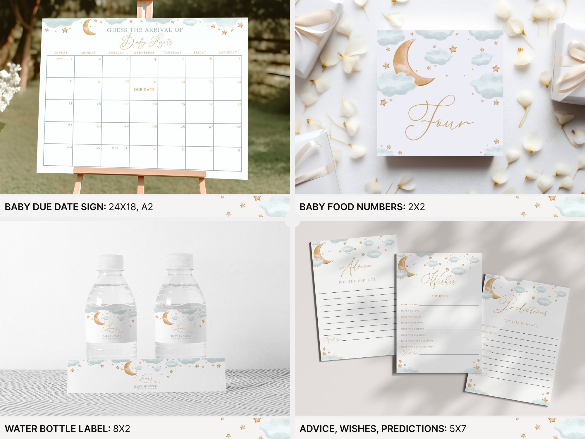 Over the Moon Baby Shower Bundle Printable Moon Baby Shower Invitation ...