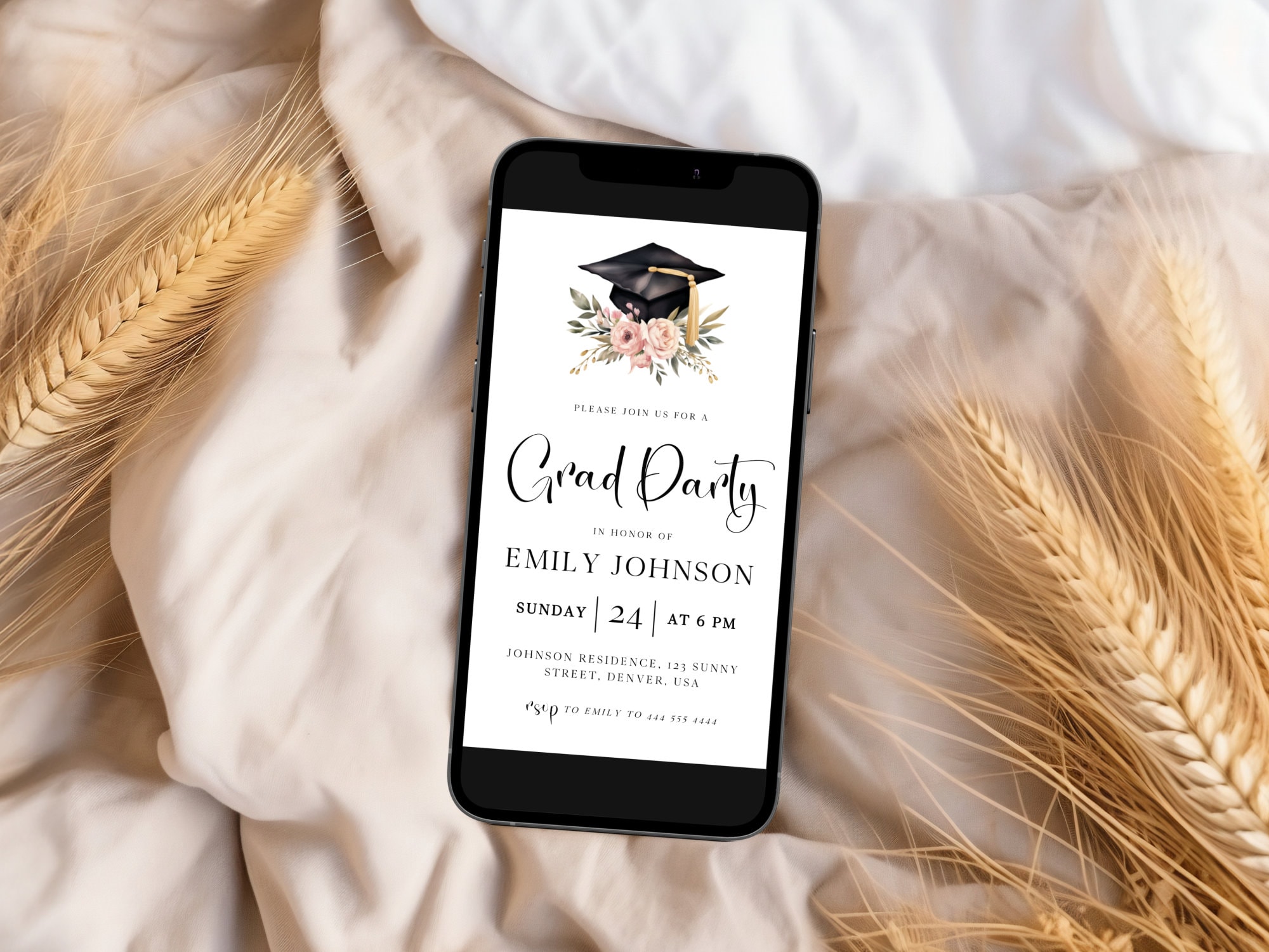 Boho Graduation Party Invitation Minimalist Graduation Invite Girls ...