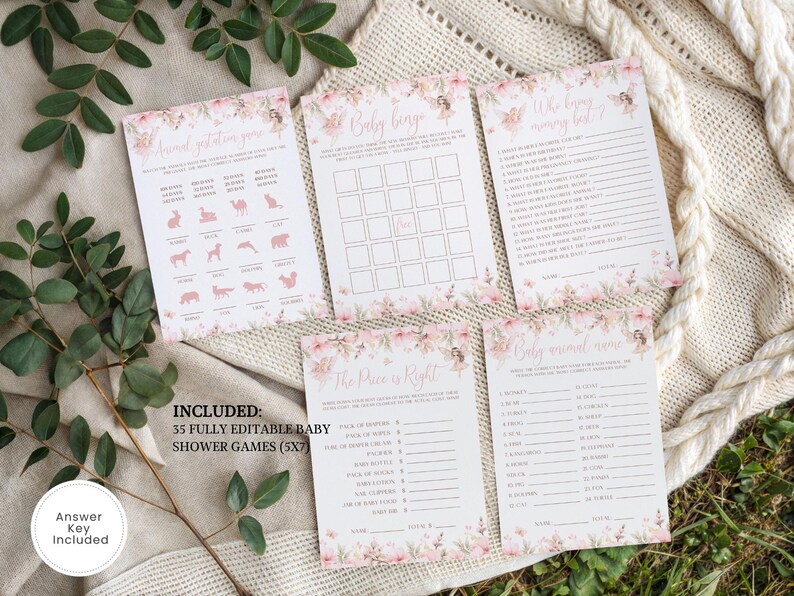 Pink Fairy Baby Shower Game Bundle, Floral Fairy Shower Game Kit ...
