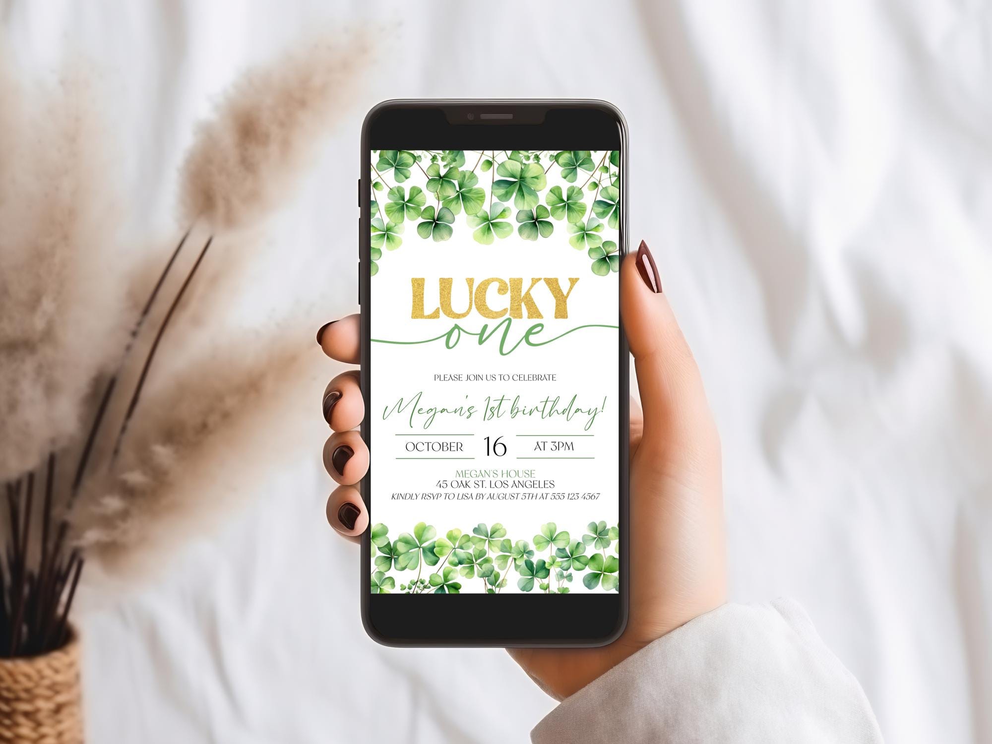 Lucky One Birthday Mobile Invitation, Lucky Charm First Birthday Evite ...