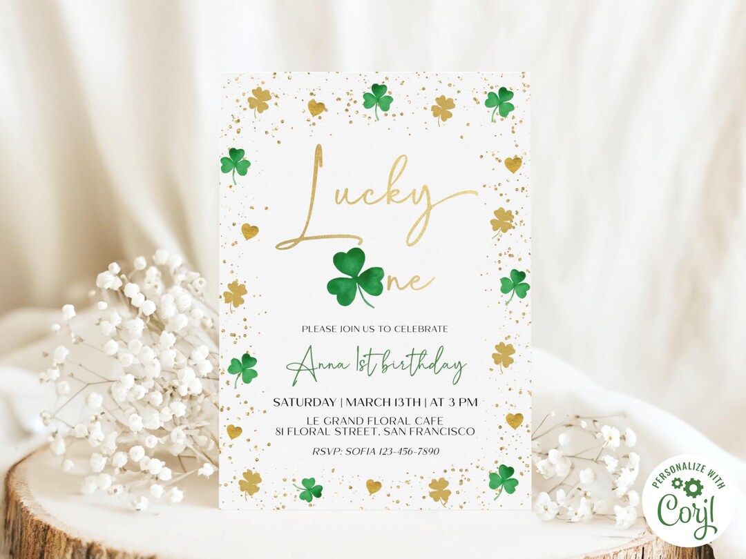 Lucky One Birthday Invite Template, Lucky Clover Birthday Party ...