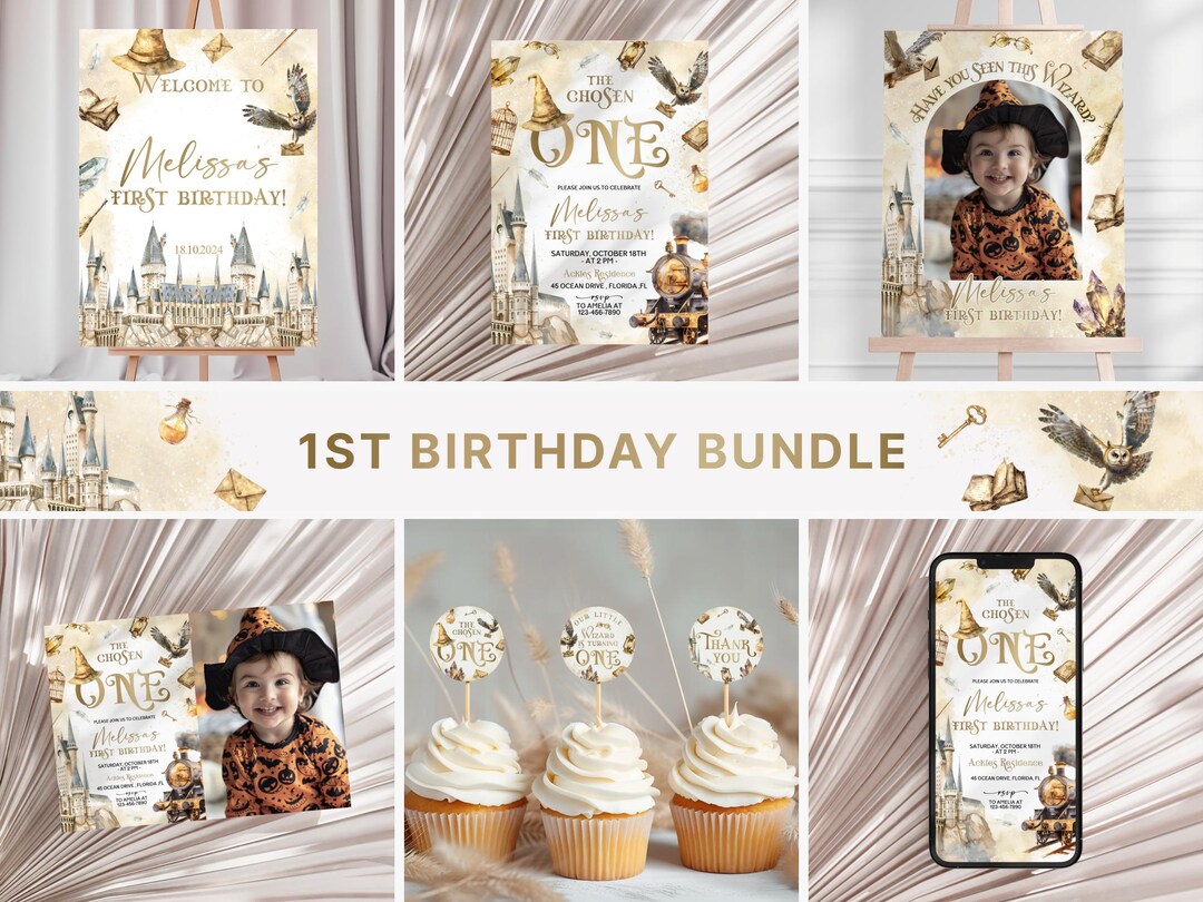 Chosen One Birthday Bundle, Wizards 1st Birthday Invitation, Magic ...