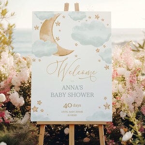Over the Moon Baby Shower Welcome Sign Moon Stars Welcome Sign ...