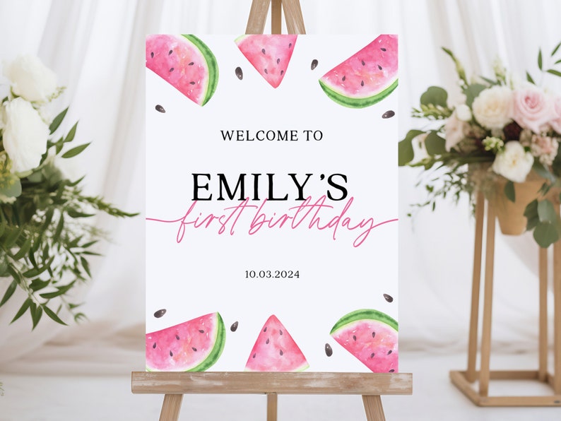 Watermelon First Birthday Welcome Sign Summer 1st Birthday Party ...