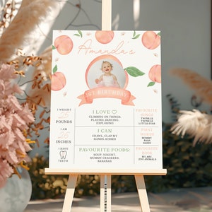 Peach First Birthday Milestone Sign, Peachy One Year Birthday Board ...